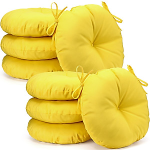 Tinideya 8 Set Outdoor Chair Cushions 15 Inch Round Seat Cushions Waterproof Chair Cushions with Ties for Bistro Patio Garden Furniture(Yellow)