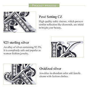 925 Sterling Silver Letter K Charms for Pandora Bracelets Alphabet Initial Beads Jewelry Gift for Women
