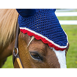 Intrepid International All Crochet Fly Veil with Ears, Black/Silver, Horse Size