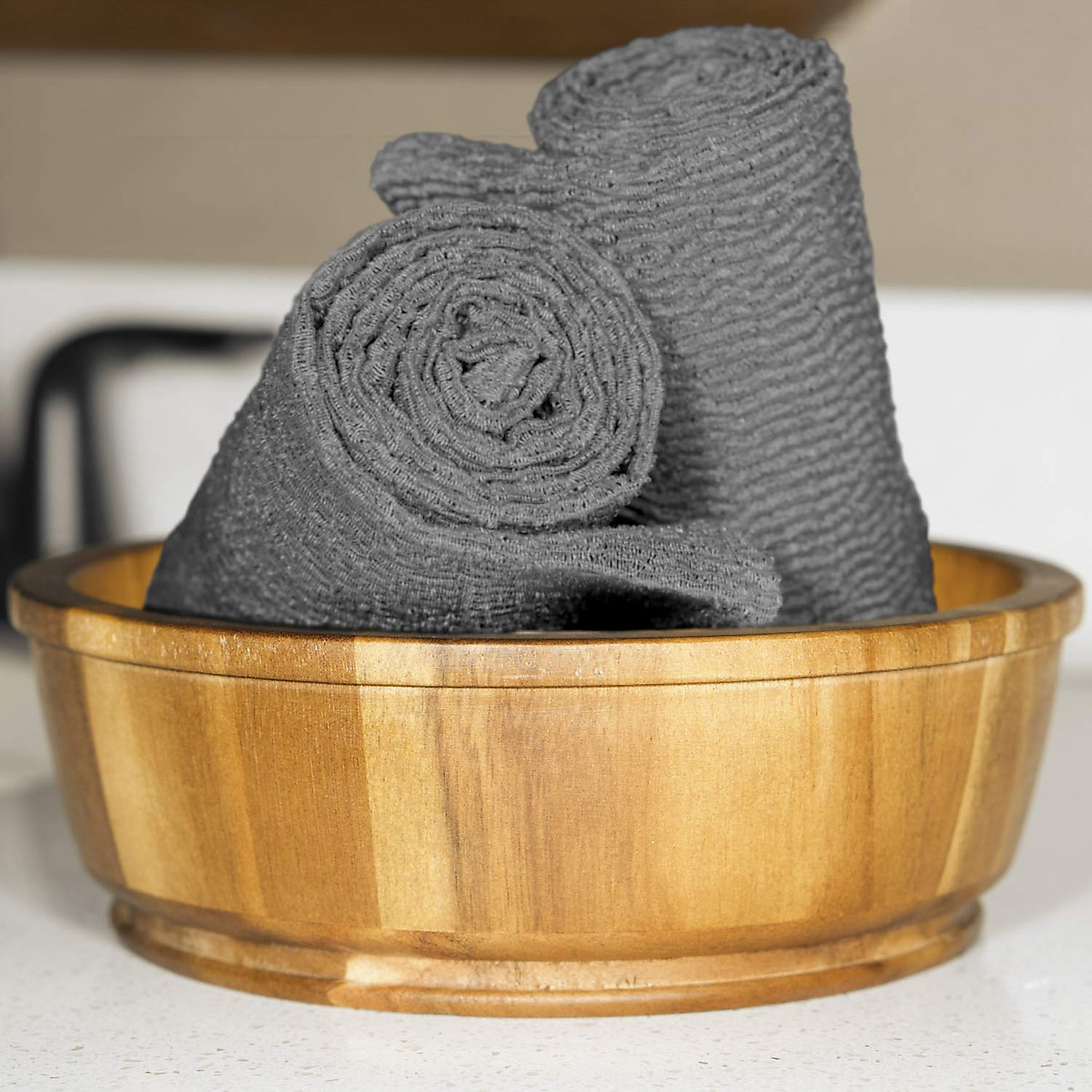 Mayberry Health and Home Extra Long (36 Inches) Exfoliating Bath Cloth (2 Pack) Gray Nylon Bath Towel, Stitching on All Sides for Added Durability