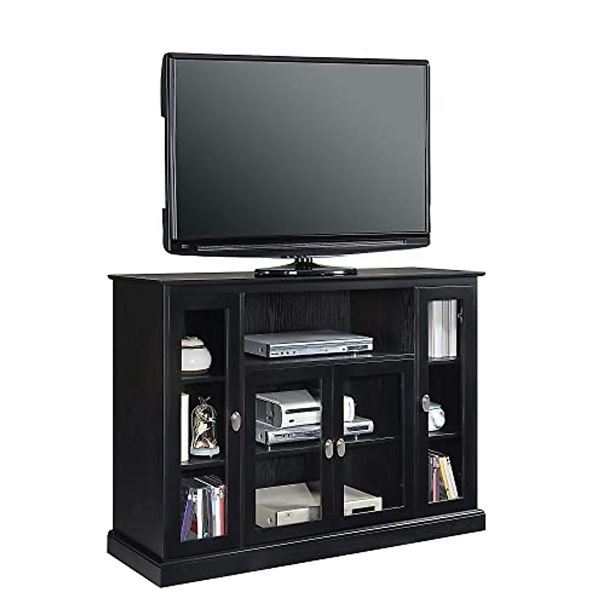 Summit Highboy TV Stand with Storage Cabinets and Shelves , Black