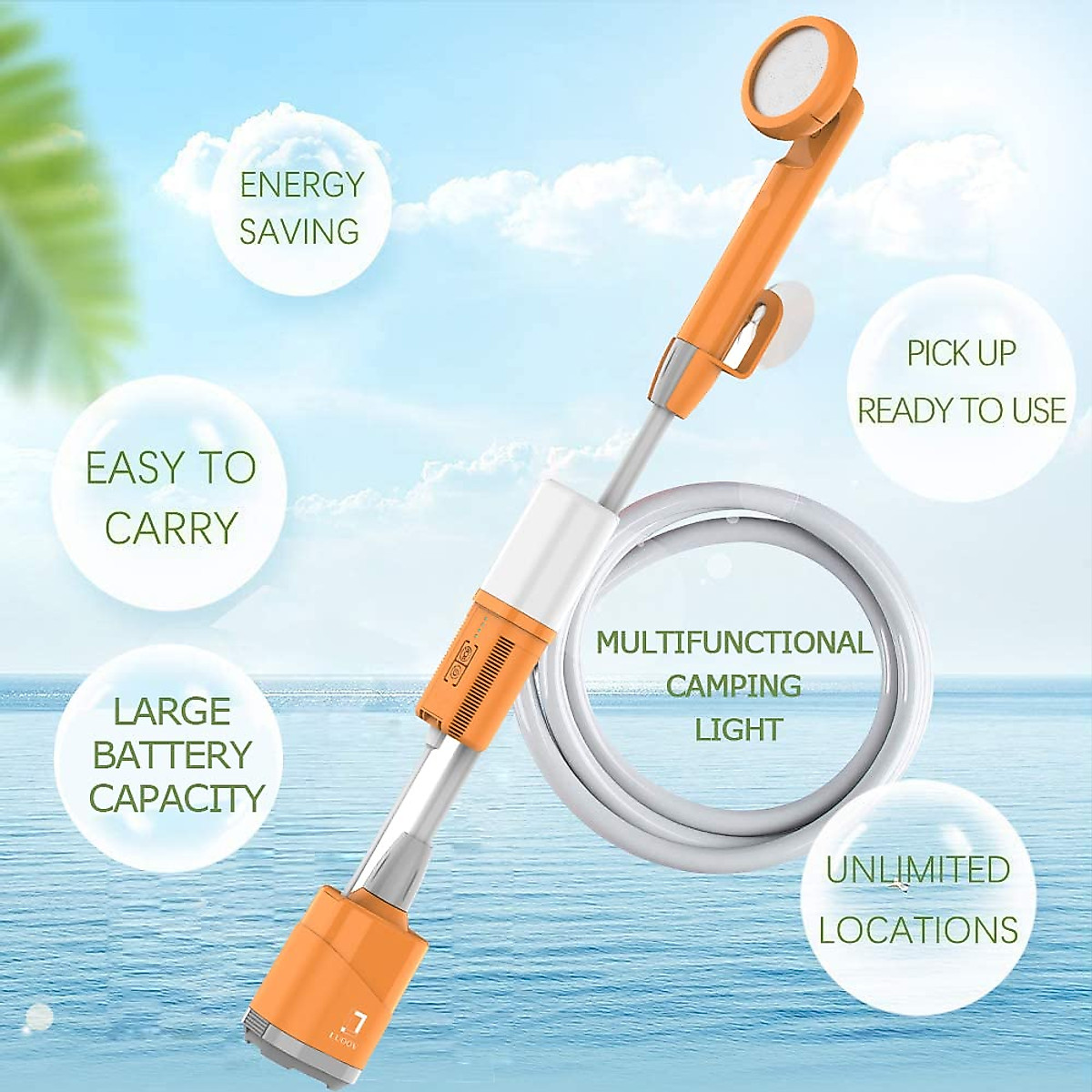 Portable Camping Shower, Handheld Camp Pump with Rechargeable 4400mAH Battery and 130LM Lighting Device for Outdoor Camping,Hiking,Traveling