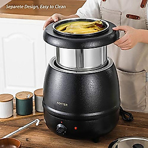 Agkter Electric Soup Warmer With Spoon 10.5-Quart Black
