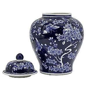 Galt International Dark Blue Floral Chinoiserie Jar 12" w/Lid - Ginger Jar, Tea Storage, Decorative, Home Decor Jar