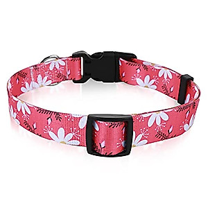 TIESOME Adjustable Soft Dog Collar, Bohemia Floral Multicolor Cute Patterns for Small Medium Large Pet Puppy Walking Running Training (Red M)