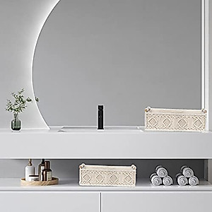 ZOOFOX Set of 3 Macrame Storage Basket, Handmade Woven Boho Basket with Cloth Liner and Wooden Handles, Decorative Toilet Tank Shelf Cabinet Organizer for Bedroom Living Room Nursery