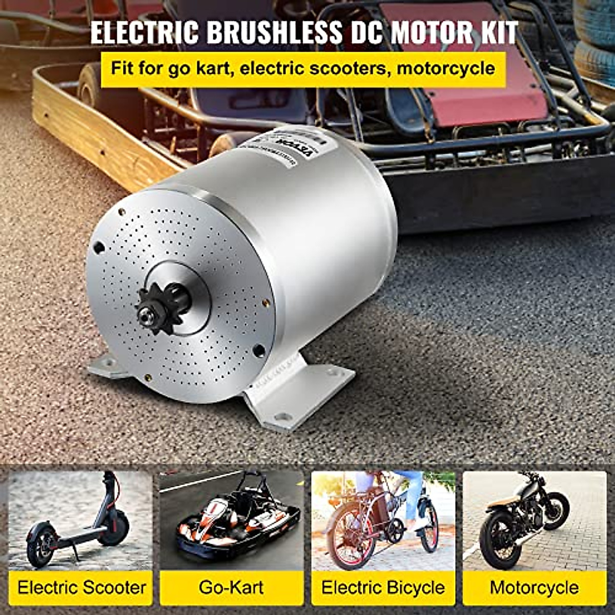VEVOR Brushless Motor Kit, 2KW 48V 42A Brushless Motor Kit High Speed 4300RPM Electric Scooter Motor w/Mounting Bracket, Go Kart Motor for Bicycle Motorcycle, Speed Controller, Throttle, E-Bike