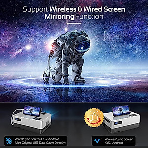 DBPOWER WiFi Projector, 9000L Full HD 1080p Video Projector with Carry Case, Support iOS/Android Sync Screen, Zoom&Sleep Timer, 4.3” LCD Home Movie Projector Compatible w/Smart Phone/Laptop