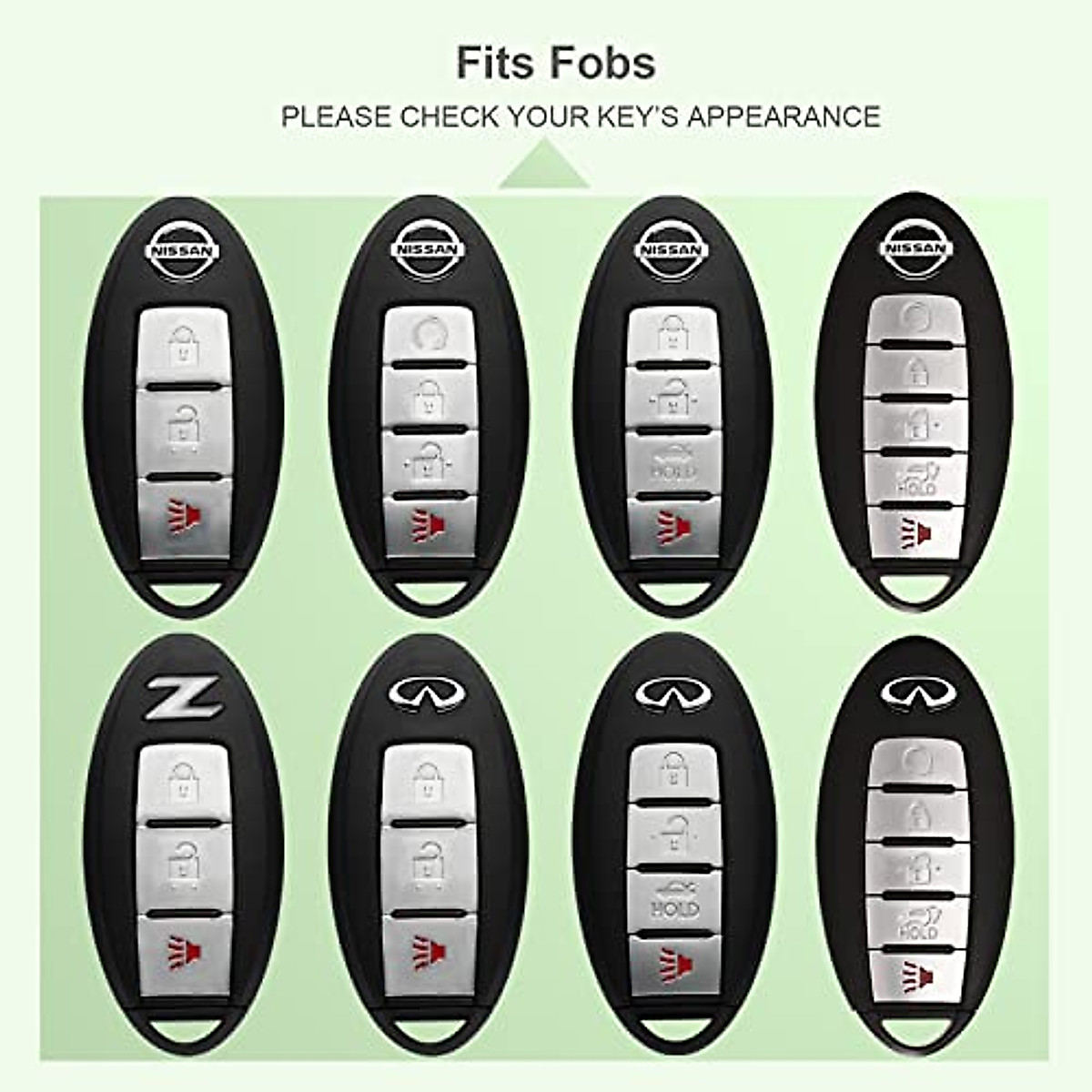 ZSPDACC Compatible with Nissan Key Fob Cover Altima Maxima Rogue Armada Pathfinder Compatible with Infiniti Key Fob Cover Black TPU Protector Car Key Chain Holder Case Accessories