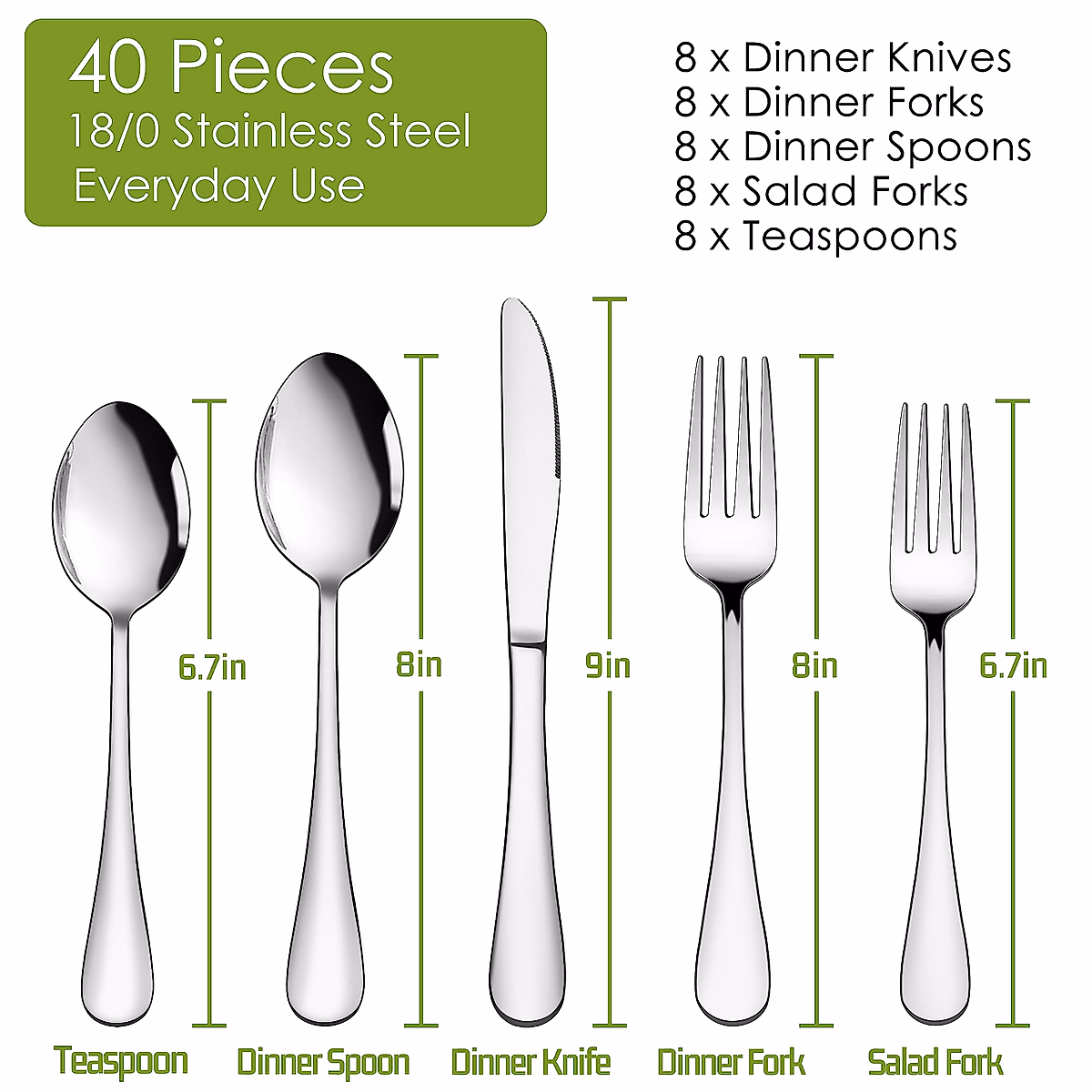 HaWare 40-Piece Silverware Set Service for 8, Stainless Steel Flatware Cutlery Set, Food-Grade Tableware Eating Utensil Set for Home Kitchen, Include Fork Knife Spoon, Mirror Polished, Dishwasher Safe