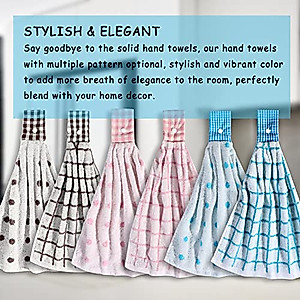 Cotton Hand Towels, 2 Pack 100% Cotton Kitchen Hand Towels Absorbent Hanging Towels, Button Hanging Tie Towels for Kitchen, Bathroom, Brown