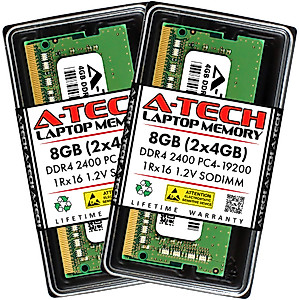 A-Tech 8GB (2x4GB) DDR4 2400MHz SODIMM PC4-19200 1Rx16 Single Rank 260-Pin CL17 1.2V Non-ECC Unbuffered Notebook Laptop RAM Memory Upgrade Kit