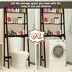 Tangkula Bathroom Space Saver, Over The Toilet Storage Rack, Free Standing 3-Shelf Bathroom Organizer, Multifunctional Bathroom Toilet Rack (Brown)