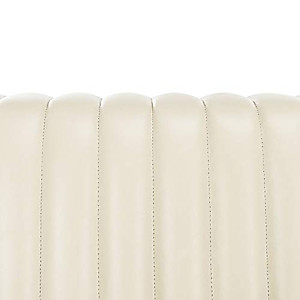 Safavieh Couture Home Carmina Modern Light Beige Faux Leather and Oak Sofa