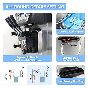 GSEICE 2500W Commercial Ice Cream Maker Machine, 6.8-8.4 Gal/H Soft Serve Machine with Precooling & Refrigeration at Night, FDA Approve LED Panel, 2+1 Flavors Soft Serve Ice Cream Maker with Two 6L Hoppers 2.0L Cylinders Puffing Shortage Alarm, 9 Magic He