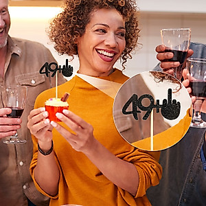 Gersoniel 24 Pieces 49 + 1 Cupcake Toppers Funny 50th Birthday Cupcake Picks Glitter Black Middle Finger Cake Toppers 50 Cupcake Decoration for Happy 50th Birthday Party Anniversary Decorations