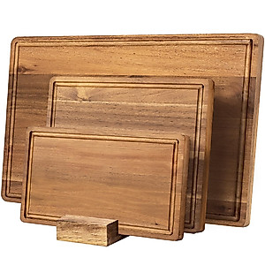 KOLWOVEN Wood Cutting Boards for Kitchen - Set of 3, Wooden Cutting Board Set with Holder for Chopping Meat, Cheese, Fruits, Vegetables, Knife Friendly Serving Tray