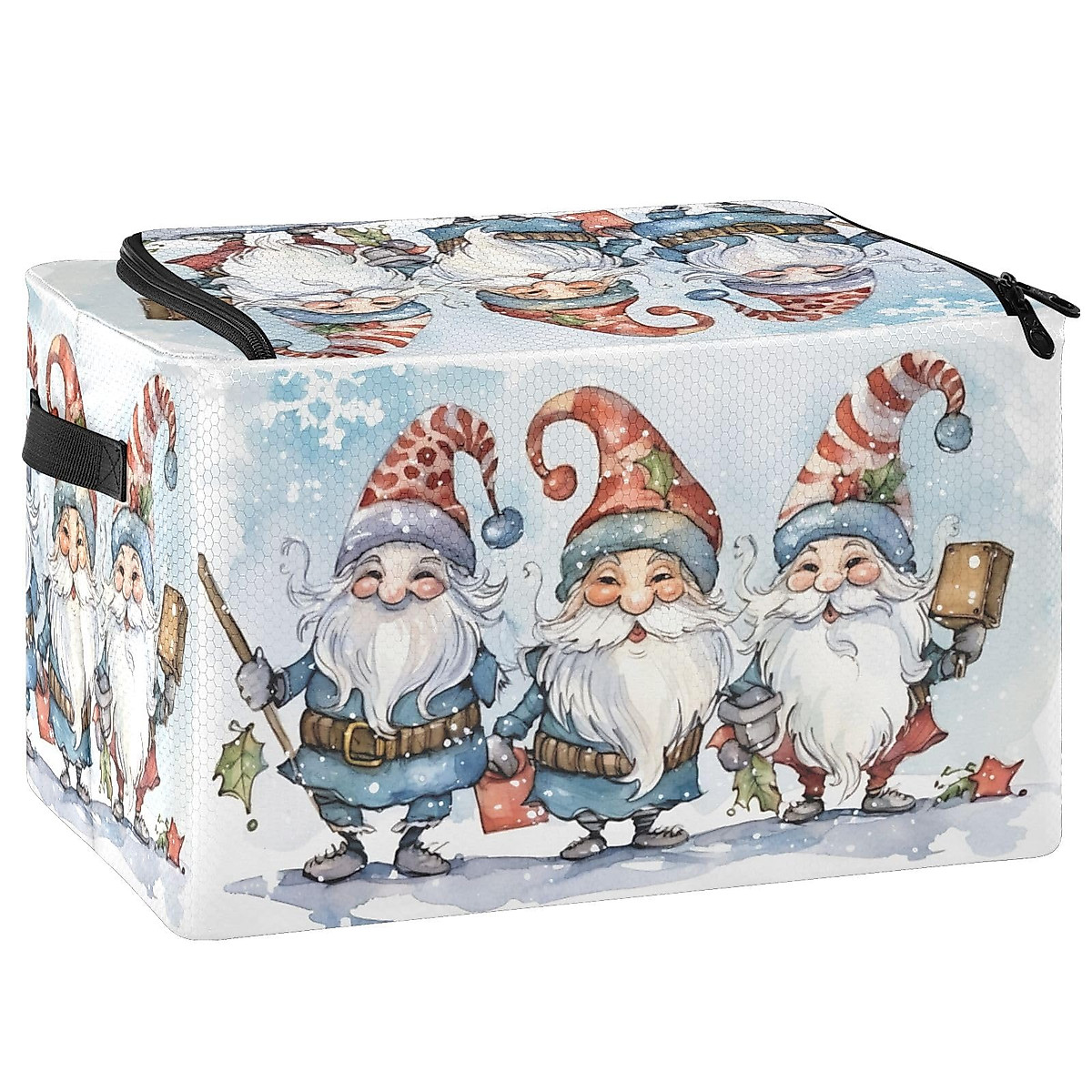 Qilmy Foldable Storage Boxes Cute Gnomes in A Winter Large Double Opening Storage Bins with Zipper,Closet Organizers and Storage Cube Basket for Home, Office, Bedroom 263
