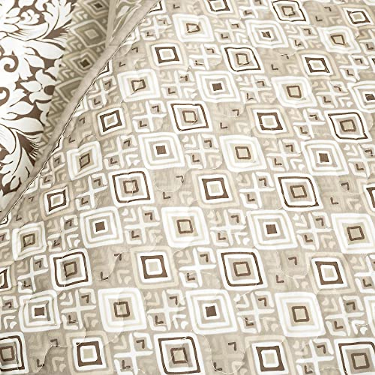 Lush Decor Boho Stripe Reversible Cotton Quilt 3-Piece Set, Full/ Queen, Neutral - Bold Colorful Bohemian Bedding Set