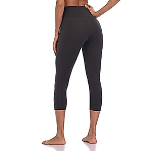 Colorfulkoala Women's High Waisted Yoga Capris 21" Inseam Leggings with Pockets (M, Charcoal Grey)