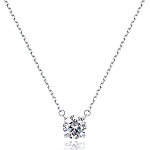 Jewlpire 18K Gold Diamond Necklaces for Women 2 Carat (8MM) CZ Birthstone Dainty Silver Necklace for Women, Christmas, Birthday Jewelry Gift for Women Girls Wife-Diamond