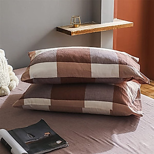 NSNLGSGC Khaki Plaid Cotton Duvet Cover Set Twin, Rust Buffalo Checkered Washed Cotton Bedding Set,Caramel Plaid Durable & Breathable Comforter Cover Set(2PCS, Twin)