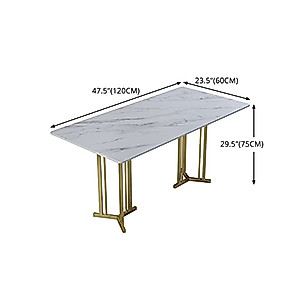 Modern Sintered Stone Dining Table BIGMAII Luxury Rectangle Kitchen Dinner Table with White Marble Top and Gold Double Pedestal for Restaurant Dining Room - 47.2" (Not Including Chairs)