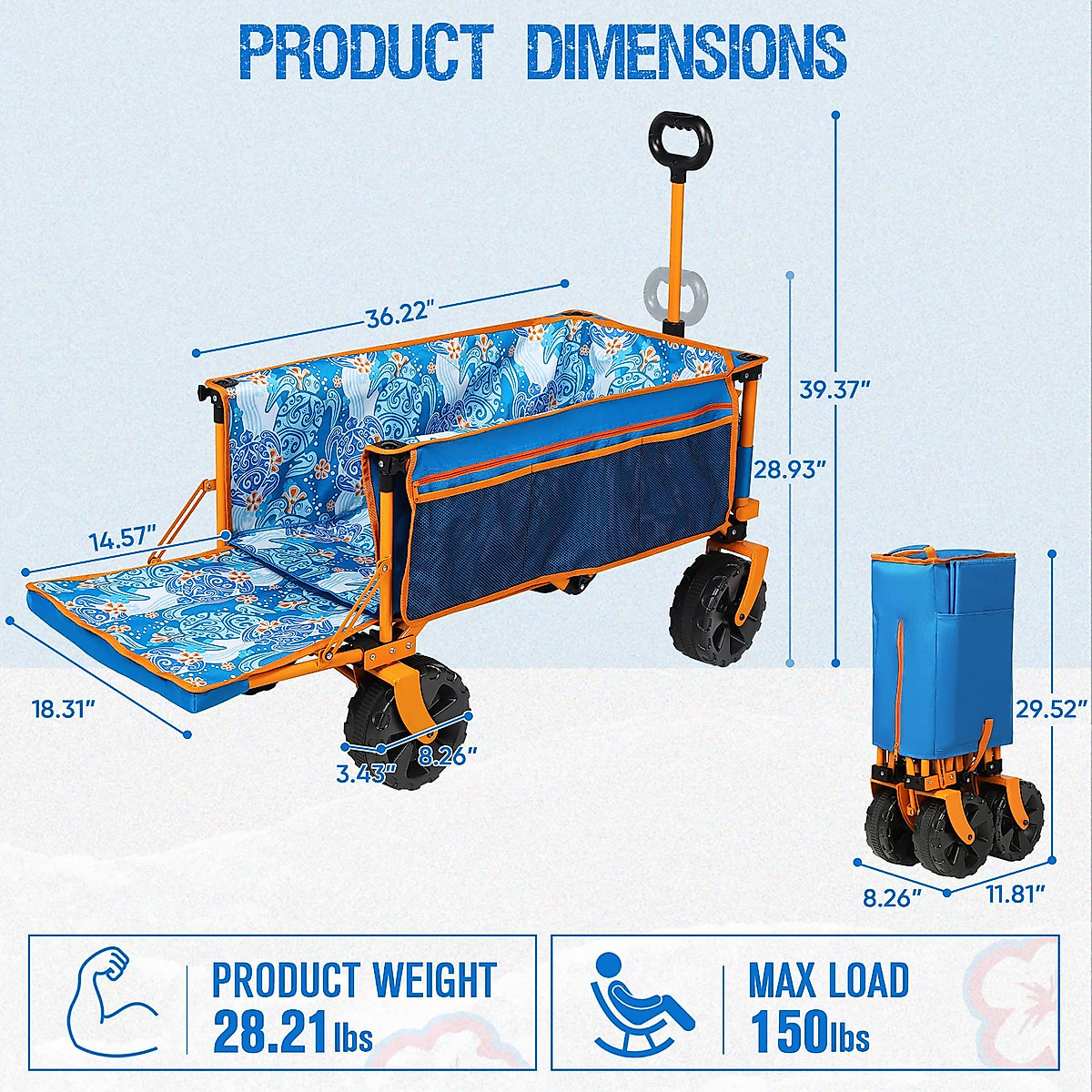 Beach Wagon Cart with Big Wheels, Collapsible Utility Wagon Heavy Duty Folding,Ideal for Outdoor Sand Camping Garden Pet by Old Bahama Bay