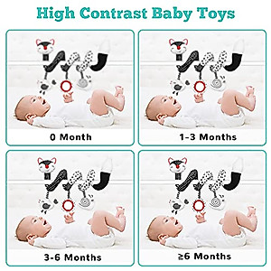 Car Seat Toys Baby Toys 0-3 Months Infant Toys Spiral Stroller Toys, Newborn Toys Black and White Baby Toys, High Contrast Baby Toys for Crib Mobile, Baby Toys Gift for 0 3 6 9 12 Months Girls Boys