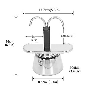 Yuecoom Stainless Steel Moka Pot, Moka Set includes Coffee Maker 2-Cup, 100ml Dual Pipe Stainless Steel Durable Food Grade Nonslip Thickened Strainer Widely Used Mocha Pot