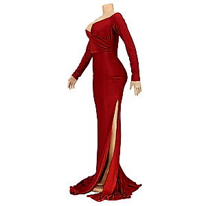 Vakkest Womens Sexy Long Sleeve Off Shoulder V Neck Wrap Side Split Bodycon Cocktail Party Maxi Dress