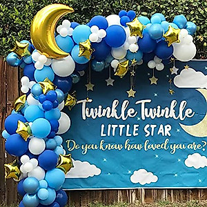 Twinkle Twinkle Little Star Party Decorations,127Pcs Navy Blue Balloon Garland Arch Kit,Blue White Gold Balloons Moon and Star Foil Balloons for Baby Shower Gender Reveal Birthday Party Decorations (Navy Blue)
