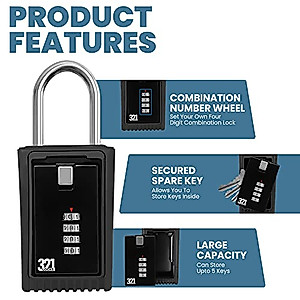 Key Lock Box LB-003 - Hide a Key Outside for Your House - Realtor, Spare Key, Contractor, Rental, Key Storage - Lockbox Combination Shackle Fence Mount, Door Knob Mount (1 Pack) (1)