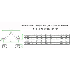 PENTA ANGEL 10PCS 1/4" 316 Stainless Steel M4 Pad Eye Deck Loops Strap with 20PCS 3.5mm Fast Installation Standard Cross Flat Head Tapping Wood Screws (M4-10PCS)