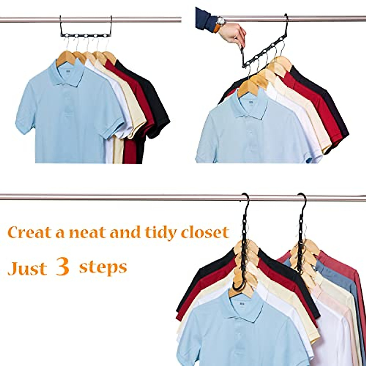 iYourHouse Space Saving Hangers Magic Hangers 10 Pack, Sturdy Plastic Space Saver Hangers for Heavy Clothes, Hanger Organizer for Dorms Apartments Small Closet (Black)