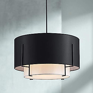 Saint Mossi 4-Lights Modern Fabric Chandelier for Dining Room, Black Farmhouse Chandelier Light Fixture Merged with Drum Style,Black Pendant Light Fixtures,H12 x D20,Down Rod Adjustable