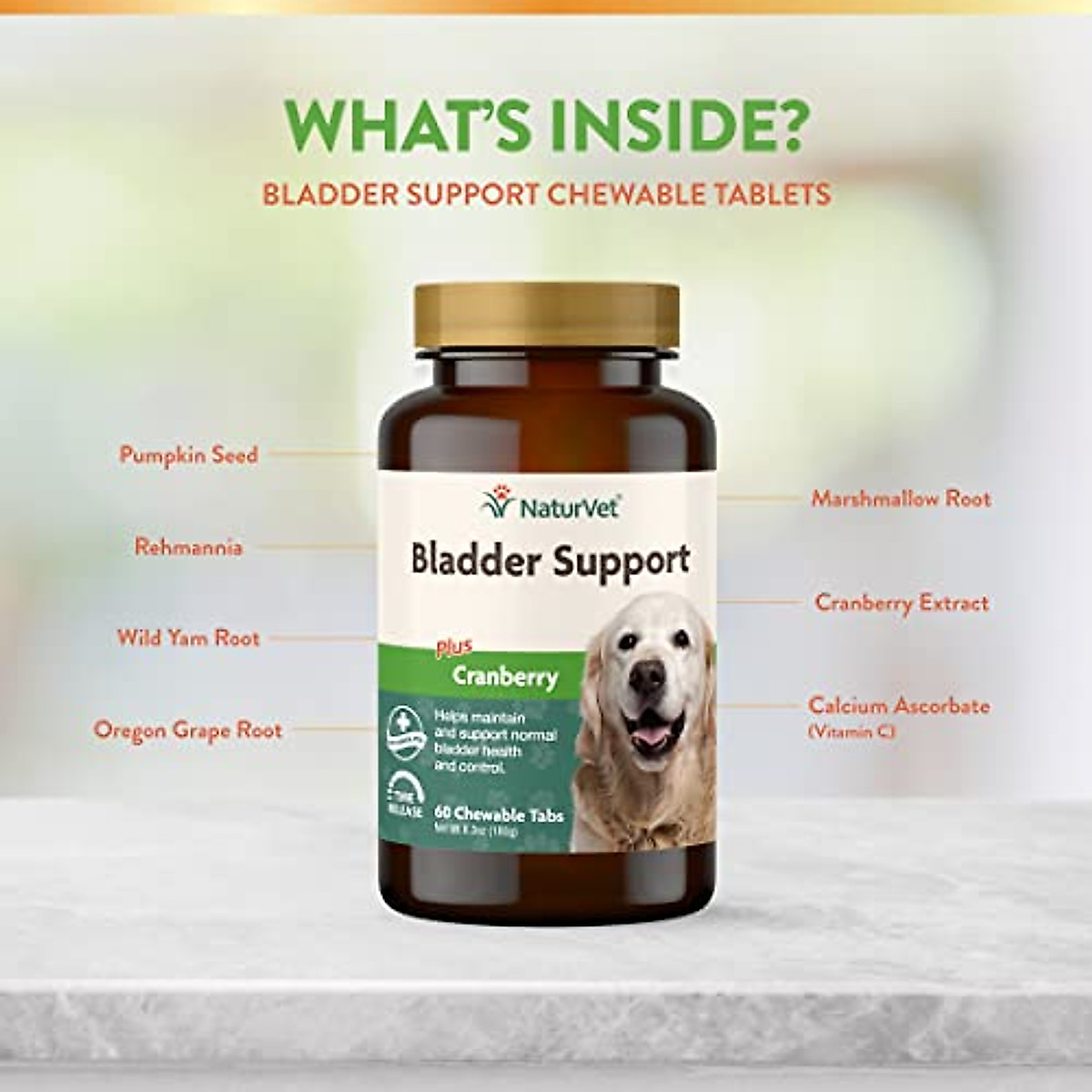 NaturVet – Bladder Support for Dogs – Plus Cranberry | Supports Healthy Bladder Control & Normal Urination | 60 Time Release Chewable Tablets