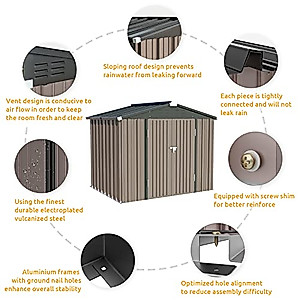 UDPATIO Outdoor Storage Shed 8x6 FT, Metal Garden Shed for Bike, Garbage Can, Tool, Lawnmower, Outside Sheds & Outdoor Storage Galvanized Steel with Lockable Door for Backyard, Patio, Lawn, Brown