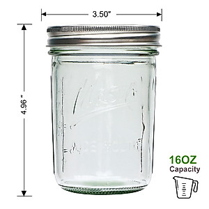 Woaiwo-q 4 Pack Wide Mouth Mason Jars 16oz, Mason Jars with Metal Airtight Lids and Bands - For Canning, Fermenting, Pickling - Jar Décor/Microwave/Freeze/Dishwasher Safe
