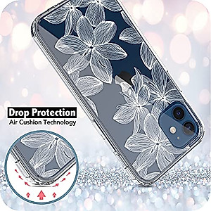 RANZ iPhone 12 Case, iPhone 12 Pro Case, Anti-Scratch Shockproof Series Clear Acrylic + TPU Bumper Protective Case for iPhone 12 / iPhone 12 Pro (6.1 inch) [2020 Released] - White Flower