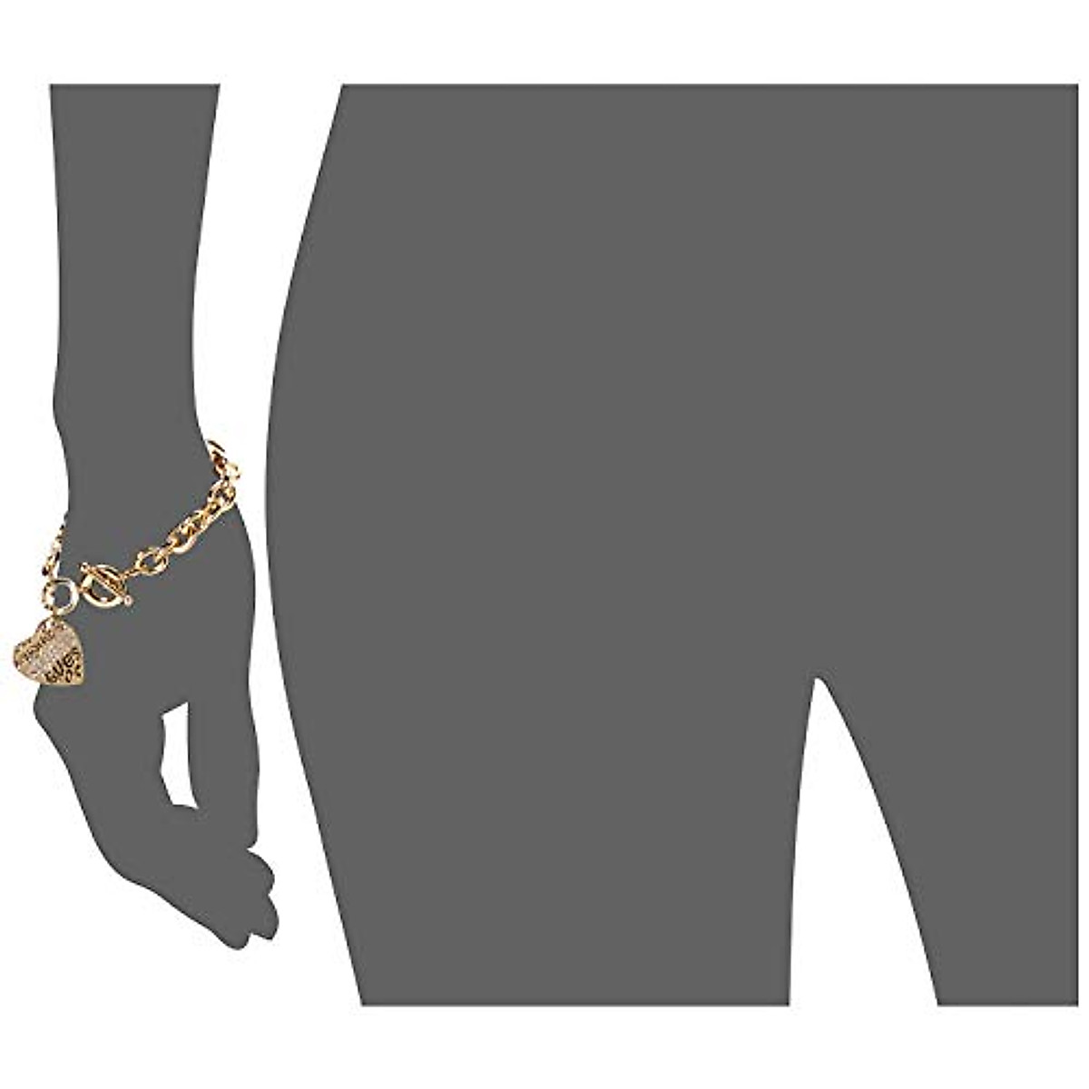 GUESS "Basic" Gold Graffiti Logo Heart Toggle Charm Bracelet