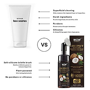 WOW Skin Science Coconut Hydrating Foaming Face Wash Cleaner with Brush- Free from Parabens, Silicones, Mineral Oil & Synthetic Fragrance - 150ml