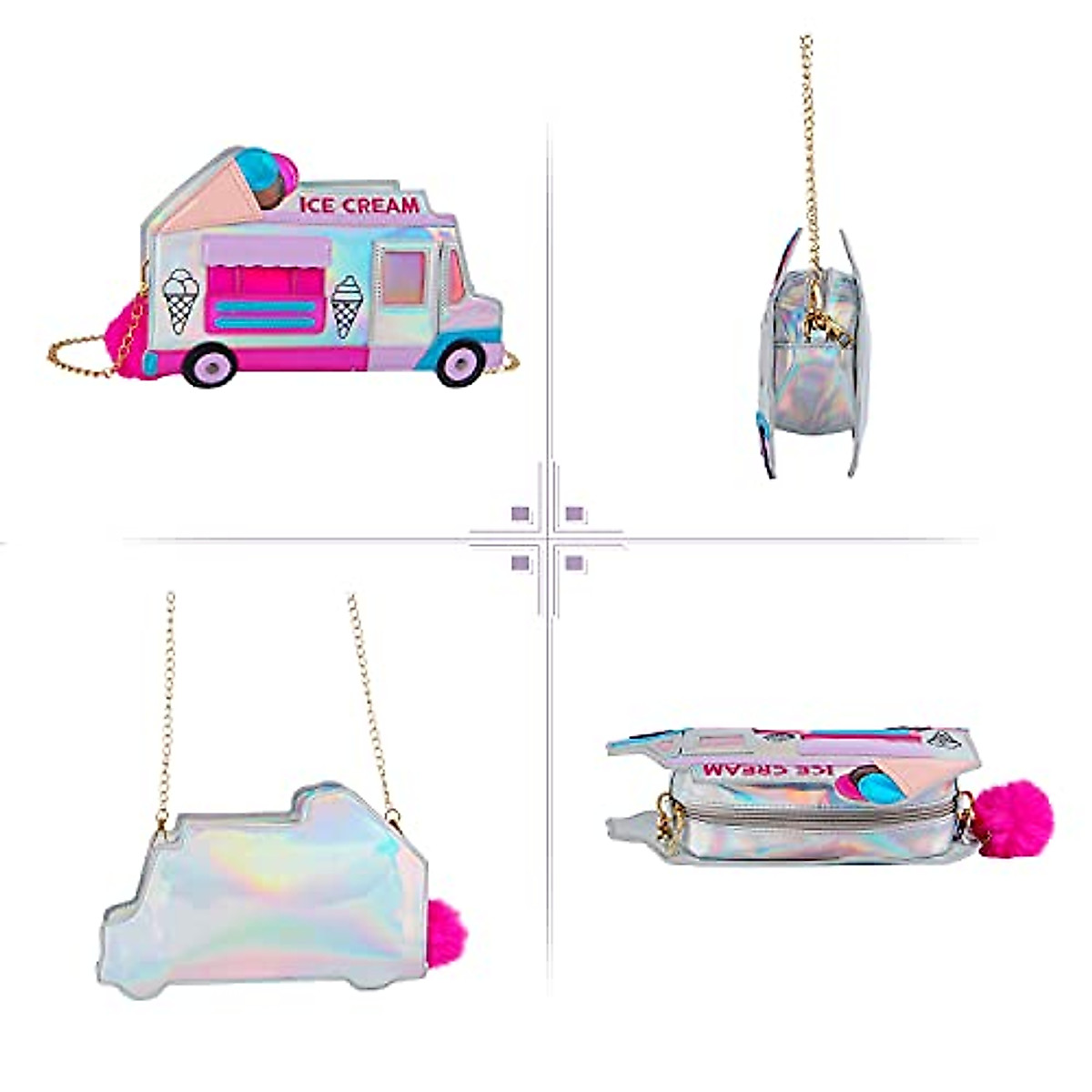 Oweisong Fun Purses for Women Novelty Car Taxi Shaped Crossbody Bag Ice Cream Bus Laser Holographic Shoulder Handbag for Girl
