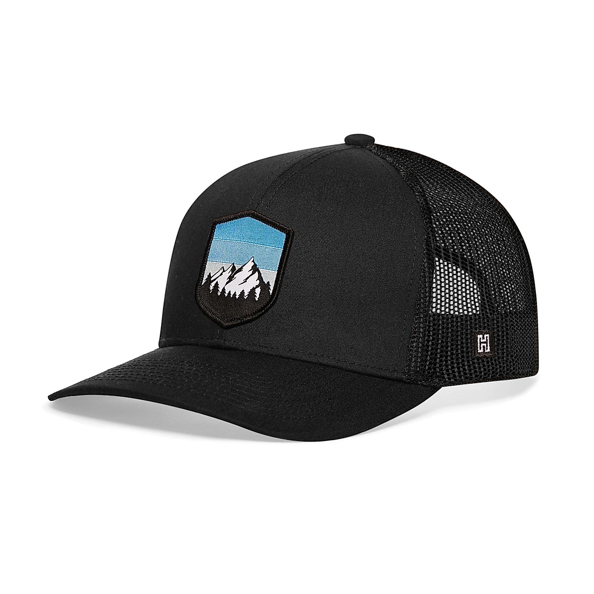 HAKA Mountains & Trees Trucker Hat, Mesh Outdoor Hat for Men & Women, Adjustable Snapback Baseball Cap, Golf Hat Black