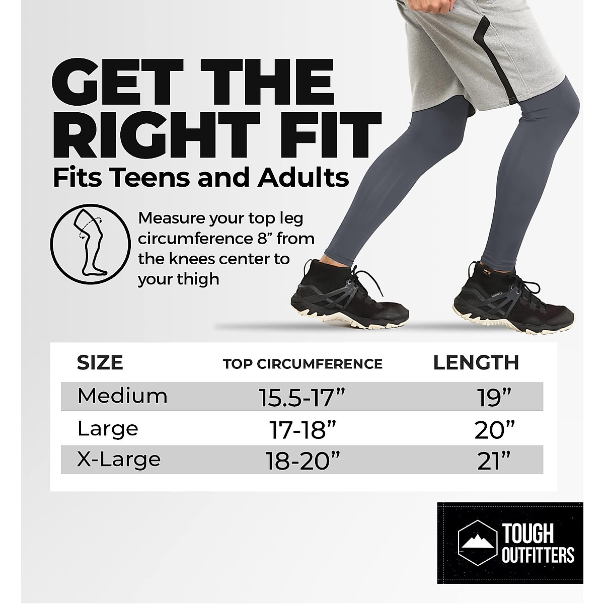 Tough Outdoors Compression Leg Sleeves - Full Leg Compression Sleeve for Men & Women, UV Leg Sleeves, Cycling Leg Warmers