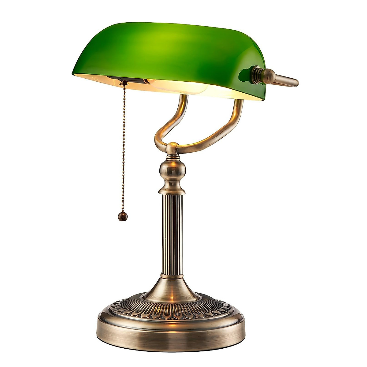 Newrays Green Glass Bankers Desk Lamp with Pull Chain Switch Plug in Fixture