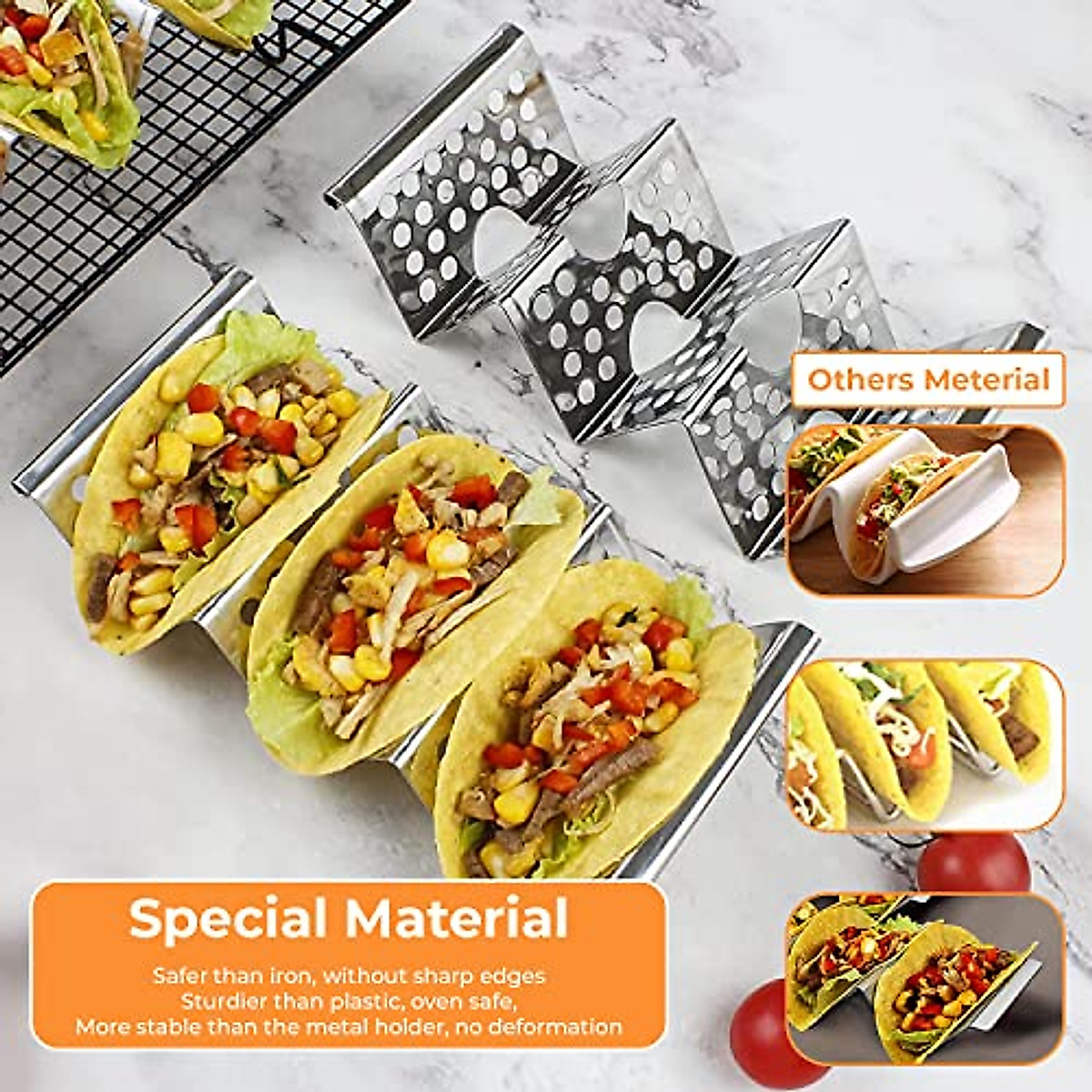 ORIGENUIN Set of 4 Premium Stainless Steel Taco Holder Racks | Taco Holder Plate Shell Stands, Stylish Taco Tray Easy Filling & Serving | Grill-Oven, Dishwasher Safe