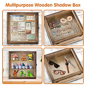 Wedding Gift Shadow Box Kit, 11” x 11” and 6” x 6” Wooden Shadow Boxes, Desktop Display Case with Transparent Lid, Wall Hanging Shadow Box Frame, Memory Box for Photos, Figurines, Jewelry, Tickets