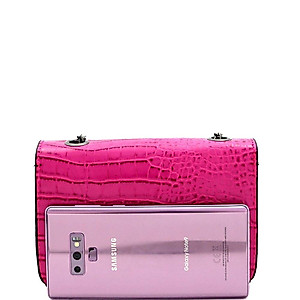 Trendeology Glossy Crocodile Print Vegan Leather Twist Lock Small Boxy Crossbody Clutch Bag