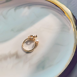 CCijiNG Christmas Pearl Ring for Women 14K Gold Plated Adjustable Open Wrap Ring Fashion Eternity Statement Jewelry for Christmas Gift（Cat Pearl）